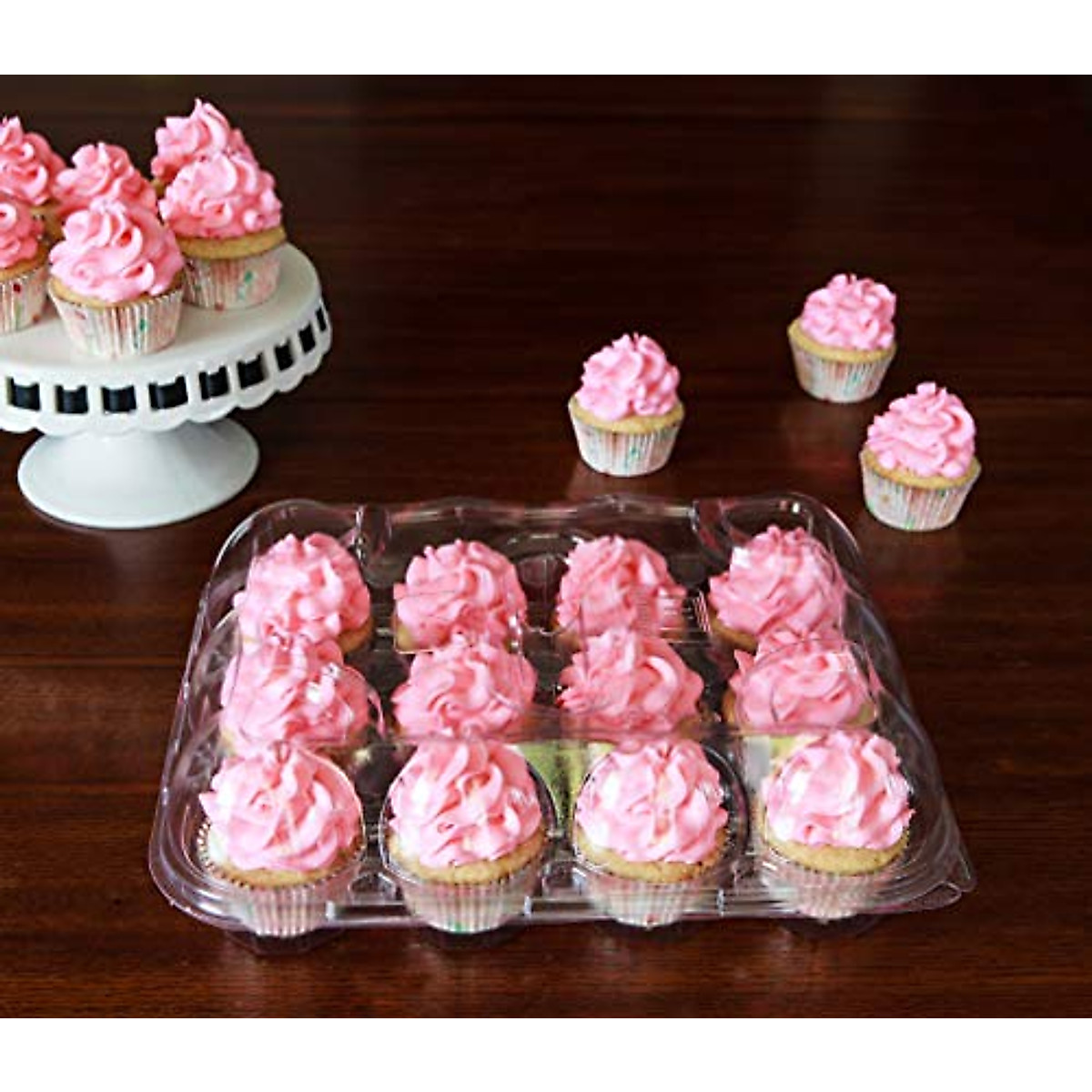 10-Pack of 12-Compartment Stackable Cupcake Carrier - High Tall Dome Clear Cupcake Boxes for Mini or Full-Size Cupcakes, Cupcake Containers Plastic Disposable, Cup Cake Holders