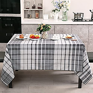 QUILTINA Waterproof Table Cloth for Kitchen Dining, Rustic Tablecloth of Recycled Cotton, Simple Style Large 60"x84" Rectangle Handcrafted Tablecloth is Anti-Fading, Wrinkle Free & Washable, Grey Grid