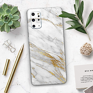 DesignSkinz Marble & Digital Gold Foil V4 2 Protective Vinyl Decal Wrap Skin Cover Compatible with The Samsung Galaxy S20 (Screen Trim & Back Glass Skin)