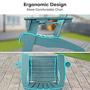 Cecarol Oversized Adirondack Chair Plastic, Outdoor Fire Pit Chair with Cup Holder, Adirondack Patio Chair Weather Resistant for Outside, Porch, Lawn, Garden- AC01, Blue