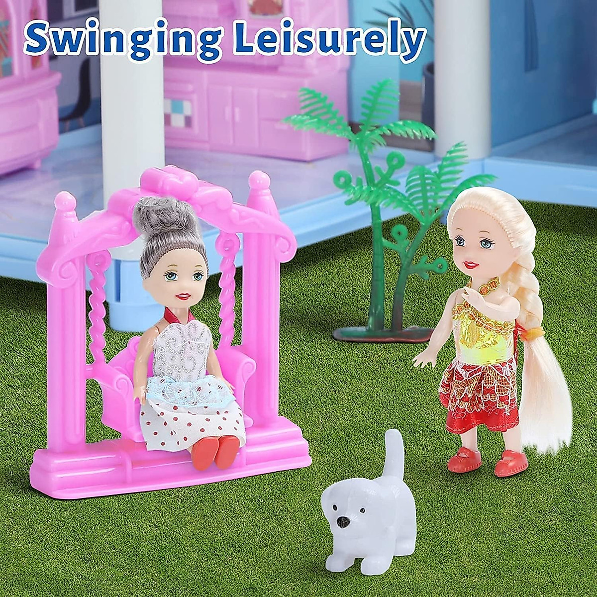 Doll House for Girls 2 3 4 5 6 7 8 Year Old - 3-Story 6 Rooms Dollhouse with 3 Dolls Light Accessories Furniture and Play Mat, DIY Pretend Dream Dollhouse Toy Gift for Kids (20.5'' x 16'' x 18.7'')