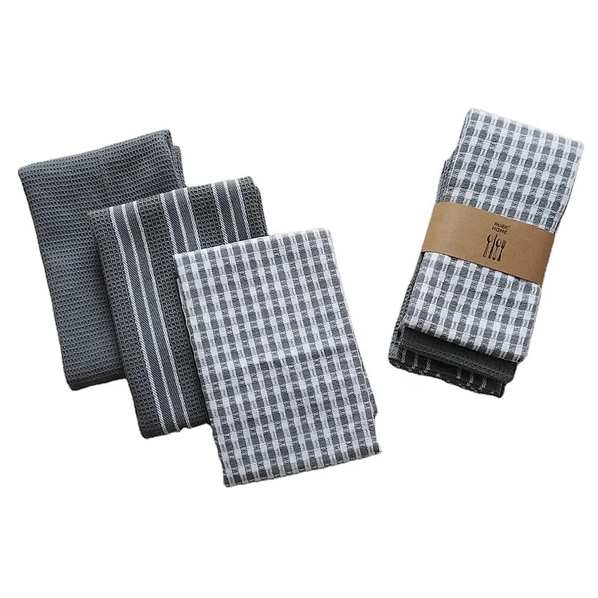 100% Cotton Waffle Tea Towels Pack of 3 Set Trendy Stripes Dish Towels for Kitchen Pack of 3 Kitchen Tea Towel Set 17x25 in