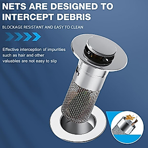 Pop Up Sink Drain Filter,Universal Bathroom Sink Stopper,Basin Sink Plug with Removable Stainless Steel Filter Basket Hair Catcher for US Bathroom Sink Stopper Replacement,Floor Sink Drain Strainer
