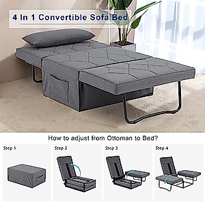 Mdeam Upgraded Sleeper Chair Bed Sofa Bed 4 in 1 Multi-Function Folding Ottoman Bed with Adjustable Backrest for Small Apartment/Living Room,No Installation(Light Gray)
