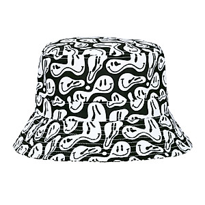 HDE Bucket Hat Unisex Print and Solid Beach Sun Hats Outdoor Packable Headwear Dripping Smiley - One Size