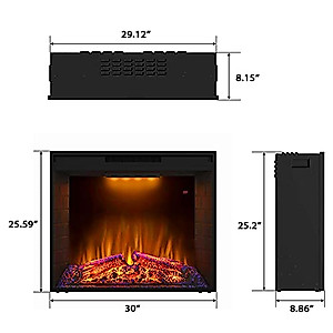 Valuxhome Electric Fireplace, 30 Inches Fireplace Insert for Existing Fireplace or TV Stand, 3 Color Top Light, 750/1500W, Black