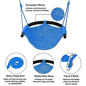ROPECUBE Kids Swing Seat, Hand-Knitting Toddler Swing, Swing Seat for Kids with Adjustable Ropes, Kids Tree Swing Porch Swing Rope Swing Seat, for Outdoor Indoor, Playground, Backyard(Blue)