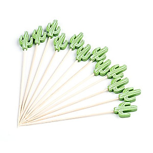 PuTwo Cocktail Picks Handmade Bamboo Toothpicks 100pcs 4.7” in Green Cacti
