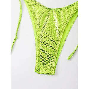 SOLY HUX Women's Sexy Snakeskin Print Halter Triangle Tie Side Bikini Set Bathing Suits 2 Piece Swimsuit Lime Green S