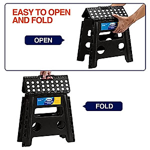 Korpai 13" Folding Step Stool for Adults and Kids Holds Up to 300 lbs,Non-Slip Folding Stools with Portable Handle, Compact Plastic Foldable Step Stool for Bathroom,Bedroom, Kitchen,Black,1PC