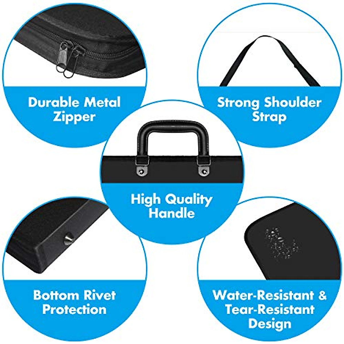 Black Spill-Resistant Art Artist Portfolio Sketching Supplies Case A2 Size with Reinforcing Plate & Shoulder Strap for Students, Designers. (28” x20”x1.5”)