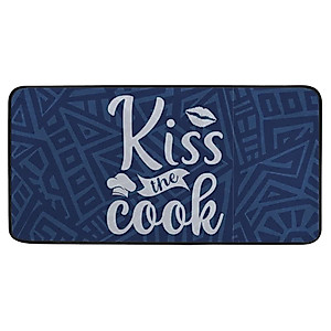 Kitchen Mat Non-Slip Kitchen Rug Kiss Cook Unique Geometric Kitchen Doormat Runner Rug for Home Decor，39 x 20 Inch