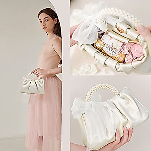Beatfull Evening Purse Women Pearl Handbags Soft Leather Ruched Bag Bridal Clutch for Wedding Party Prom Crossbody Purses White