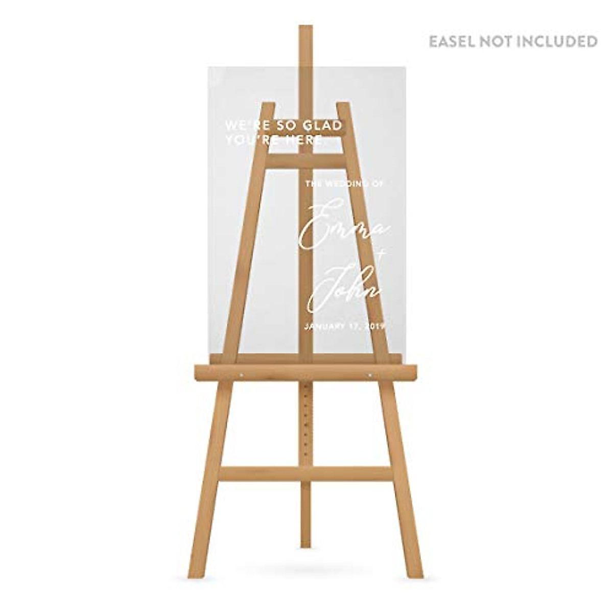 Andaz Press Custom Large Wedding Acrylic Sign, 16 x 24 Inches, So Glad You're Here, Personalized Sign, Welcome Sign for Modern Wedding Theme