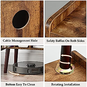 Tantmis LED Record Player Stand, Turntable Stand with Vinyl Record Storage, Mid Century Modern Record Player Table, Rustic Brown Record Player Cabinet with Power Outlet for Living Room, Bedroom