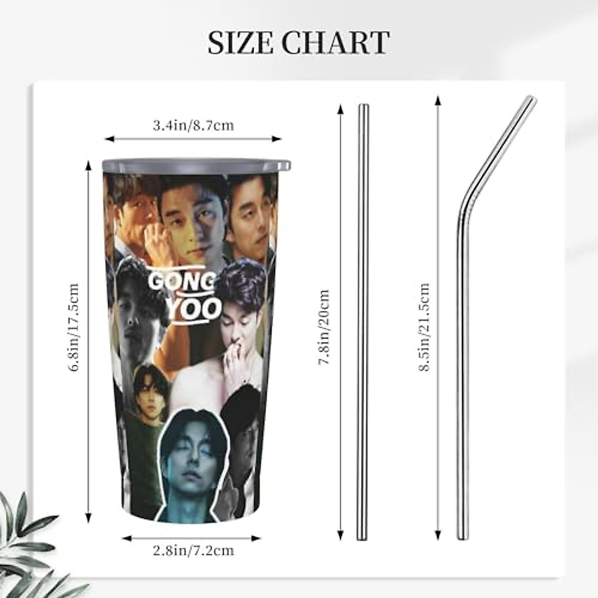 OAEWRE Gong Actors Yoo Stainless Steel Mug Insulated Tumbler Coffee Mugs with Lids and Straw Double Wall Vacuum Cup 20oz