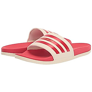 adidas Unisex Adilette Slides Sandal, Wonder White/Vivid Red/Gold Metallic, 13 US Women