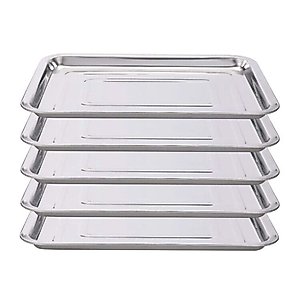 5 Pack Stainless Steel Tray,DOWEI 13 1/2" x 10" Professional Medical Surgical Stainless Steel Tray Dental Body Piercing Instrument Tool Flat Supplies