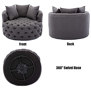 Dolonm Swivel Accent Barrel Chair Modern Sofa Lounge Club Round Chair Linen Fabric for Living Room Hotel with 3 Pillows (Grey)