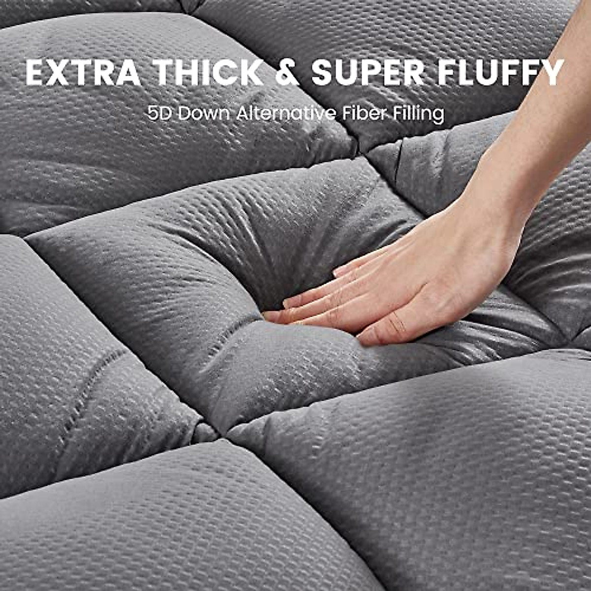 SLEEP ZONE Extra Thick Twin Mattress Topper Plush and Supportive for Back Pain, Breathable Embossed Mattress Pad Cover, Down Alternative Soft Bed Topper with Elastic Fitted Deep Pocket