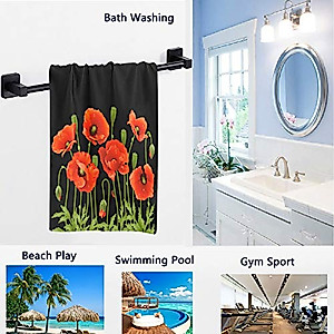 Naanle Spring Red Poppy Flowers Print Soft Highly Absorbent Large Decorative Guest Hand Towels Multipurpose for Bathroom, Hotel, Gym and Spa (16 x 30 Inches,Black)