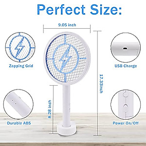 Lanpuly Electric Fly Swatter, Bug Zapper Mosquito Killer for Indoor Outdoor, 4000 Volt Electric Fly Killer Pest Insects Control Racket Zap with Base for Mosquito Gnat Fly Wasp, Safe to Touch