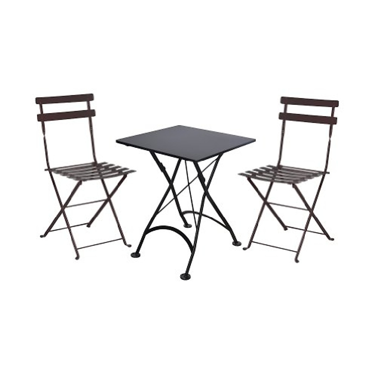 Mobel Designhaus French Café Bistro Folding Side Chair, Jet Black Frame, Steel Metal Slats (Pack of 2)