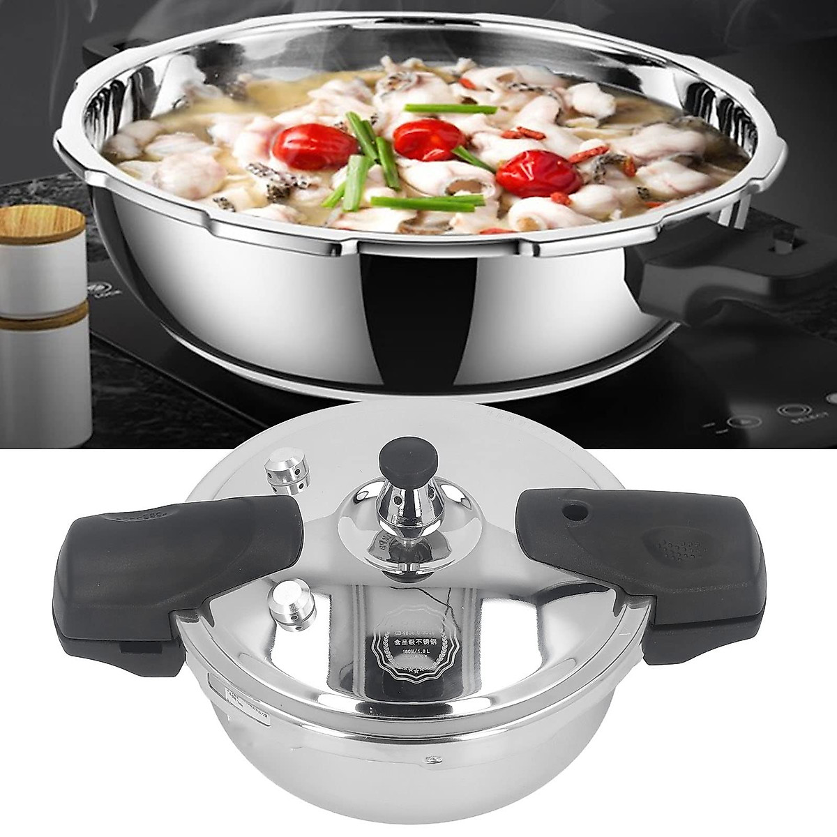 Atyhao Small Pressure Cooker, Stainless Steel for Pressure Foodie Steaming, Compatible Induction Cooker Gas Home Cooker for Household Restaurant