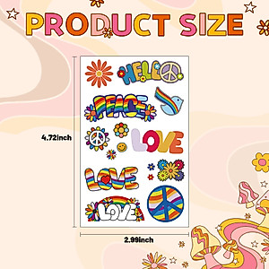 COKOHAPPY Groovy 70s Hippie Temporary Tattoos - 36 Sheets with 300+ Tattos | Flower Power Groovy Party Supplies, Good Vibes Only Favors, Smiley, Peach Love, Rainbow Arts and Crafts Daisy Party Favor
