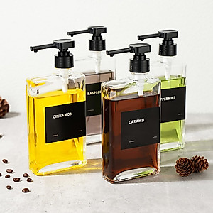 APT 1101 Glass Coffee Syrup Dispensers with Pumps, Syrup Bottles with Label Set - Essential Coffee Bar Accessories, 11.8 oz/350ml, Set of 2 (Black)