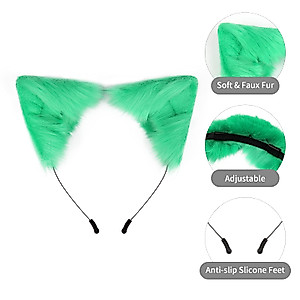 COSYEARS Handmade Fox Wolf Ears Headband and Faux Fur Tail for Halloween Cosplay Party Costume Accessories
