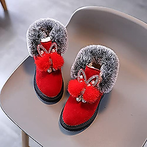 Lykmera Kids Baby Girls Warm Shoes Princess Boots Shoes Fashion Hairball Cotton Boots Snow Boots Toddler School Boots Shoes (Red, 3.5-4 Years Toddler)