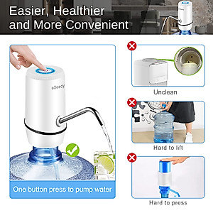Water Pump for 5 Gallon Bottle, USB Charging Automatic Water Dispenser with Rechargeable Battery, Portable Electric Drinking Water Jug Pump for Home, Kitchen, Living Room, Office, Camping - White