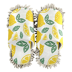 Lemons Green Leaves Mop Slippers Shoes Cover for Floor Cleaning Washable Dust Dirty Hair Cleaners Microfiber Mop Socks for Kitchen House Office