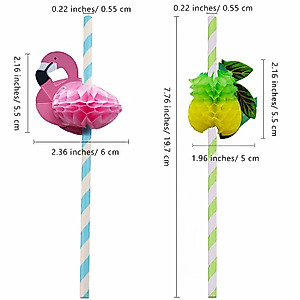 50 Pieces Flamingo Pineapple Straws Flamingo Paper Straw Decorations Disposable Drinking Straws Honeycomb Cocktail Straws for Pool Hawaiian Luau Party Table Decor Birthday Wedding Tableware Supplies