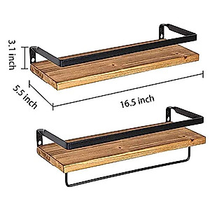 AIM & GGKK Floating Shelves with Towel Bar, Light Brown Wall Shelves for Bathroom/Living Room/Bedroom.(Set of 2)