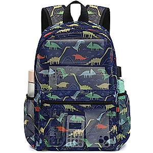 CAMTOP Mesh Backpack Kids Boys Girls Bookbag See Through Preschool Kindergarten Backpacks Casual Daypack for School Beach Travel Swim(Age 3-8 Years,Dinosaur)