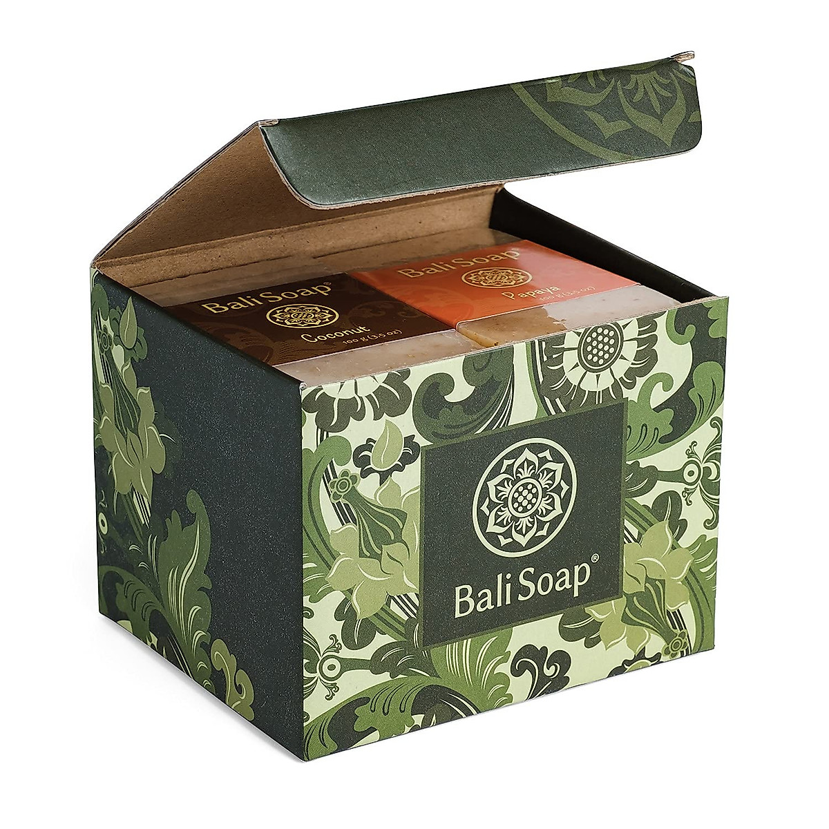 Bali Soap - Green Collection - Natural Soap Bar Gift Set, Face Soap or Body Soap, 6 pc Variety Soap Pack (Coconut, Papaya, Vanilla, Lemongrass, Jasmine, Ylang-Ylang) 3.5 Oz each