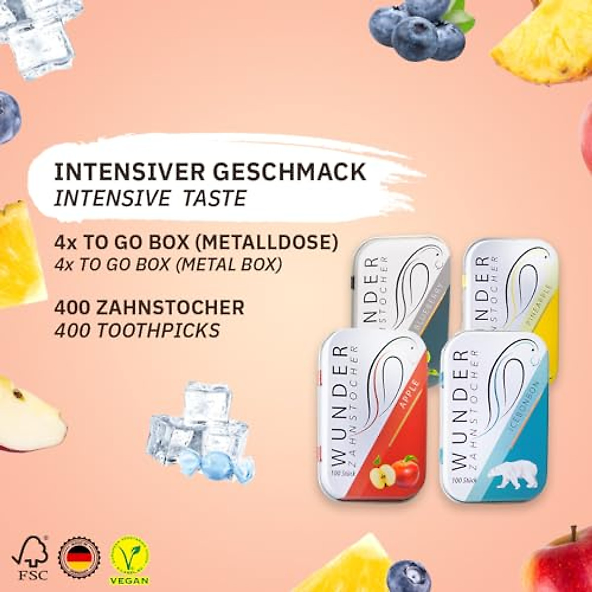 Wonder Toothpick - Flavored Toothpicks - Starterpack - 400 Infused Toothpicks with Natural Flavors - Fresh Breath On-The-Go