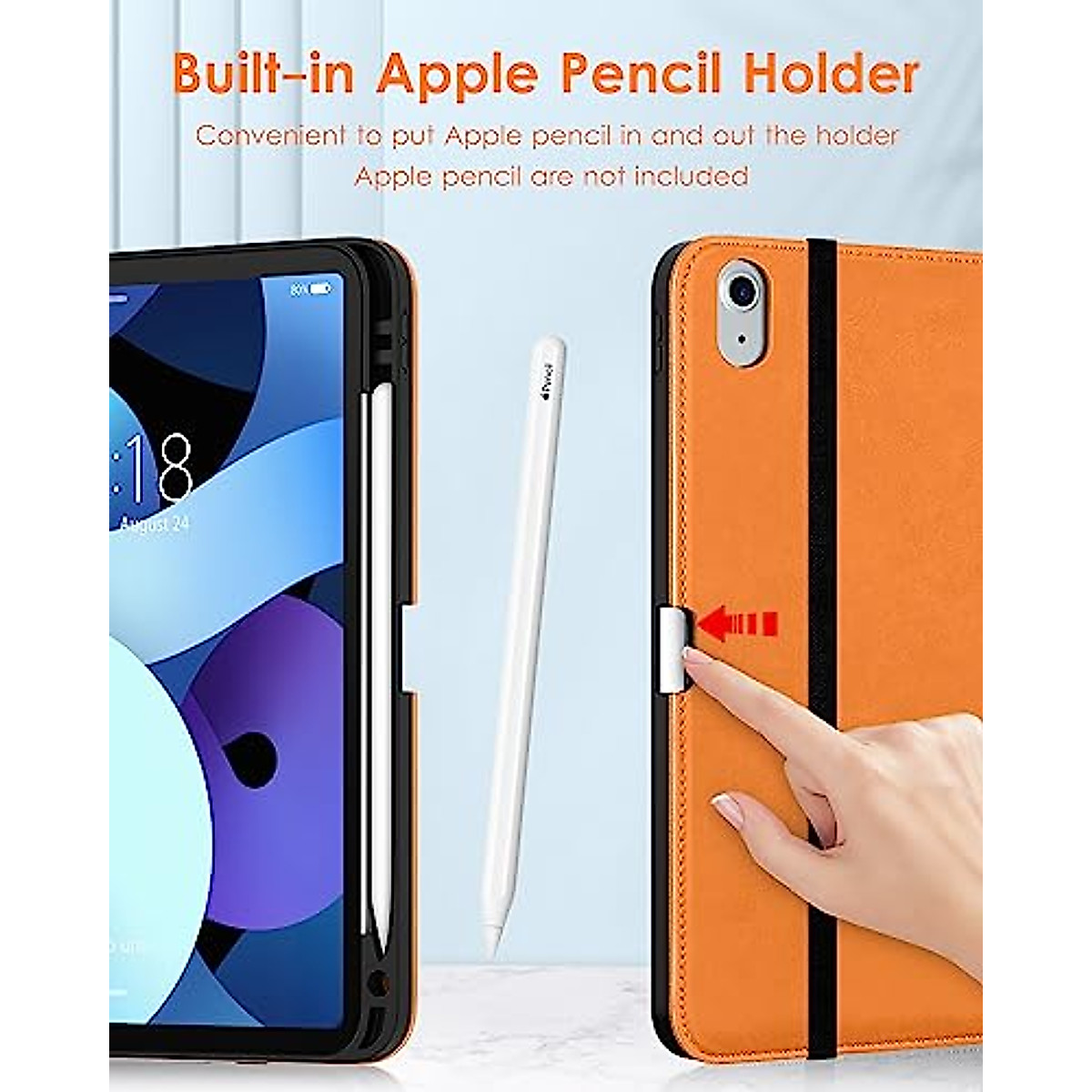DTTO iPad Air 5th Generation Case (2022) / iPad Air 4th Generation Case (2020) 10.9 Inch, Premium Leather Business Folio Stand Cover with Pencil Holder [2nd Pencil Charging] for iPad Air 5/4, Orange