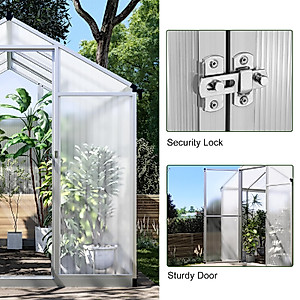 6x8 FT Greenhouse for Outdoors, Polycarbonate Greenhouse with Quick Setup Structure and Roof Vent, Aluminum Large Walk-in Greenhouse for Outside Garden Backyard, Silver