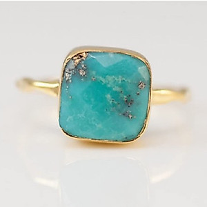 LRGKMCWTOB 925 Sterling Silver Bohemia Chic Square Turquoise Ring Fashion Rings Stackable Ring Natural Turquoise Jewelry Birthday (Size 6)