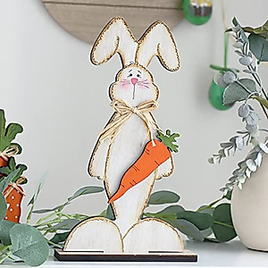 RoseCraft Easter Decorations, 3Pcs Rustic Wooden Bunny/Carrot Table Sign Decor for The Tabletop Centerpiece Rabbit Crafts Gift, for The Home Office Desk Birthday Party Supplies Spring Decorations.
