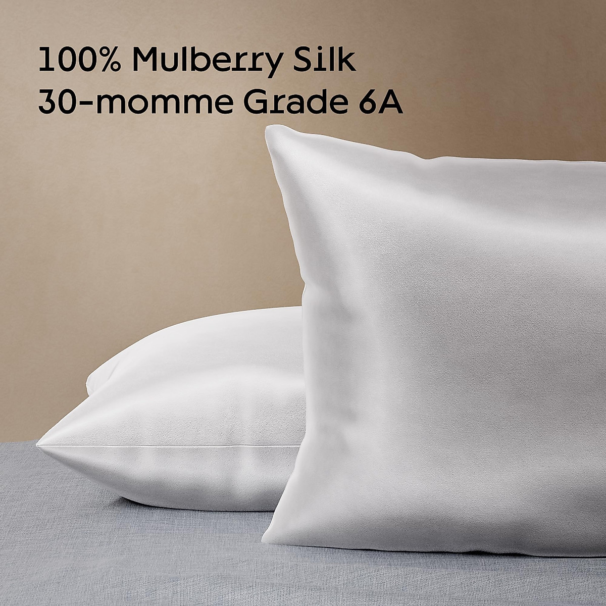 Niagara 100% Mulberry Silk Pillowcase - 30 Momme Silk Pillow case for Hair and Skin - Grade 6A Silk Pillow Cases with Zipper - Soft & Cooling Beige Silk Pillowcase Standard Size (20"x26")