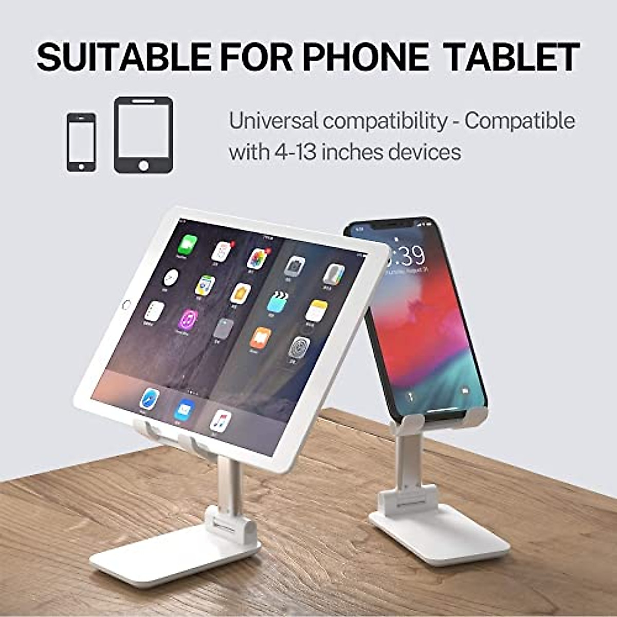 CFSMQIYE Cell Phone Stand,Angle Height Adjustable Cell Phone Stand for DeskCompatible with All Mobile Phone/iPad/Kindle/Tablet Fully Foldable Phone Dock (White)