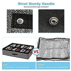 Meerainy Under Bed Shoe Storage Organizer for Closet 2 Pack- Fits 24 Pairs Underbed Shoes Container Boxes with 2 Sturdy Handles and Clear Window,Foldable Shoe Rack Holder,Black