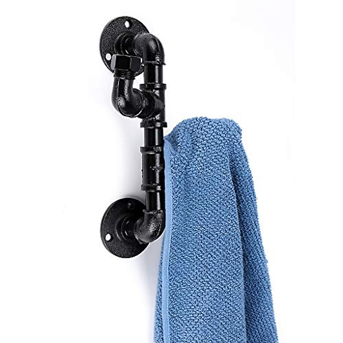 Sumnacon Heavy Duty Industrial Pipe Coat Hook Rack - Rustic Metal Clothes Holder Hanger with Hardware, Wall Mounted Iron Bath Grab Bar for Home, Office, Electroplated Black Finish