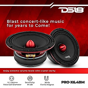 DS18 PRO-X6.4BM Loudspeaker - 6.5", Midrange, Red Aluminum Bullet, 500W Max, 250W RMS, 4 Ohms - Premium Quality Audio Door Speakers for Car or Truck Stereo Sound System (1 Speaker)
