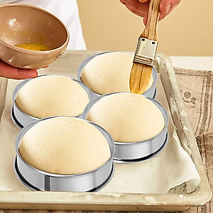 MUKLEI 20 Pack 4 Inch English Muffin Rings, Double Rolled Tart Ring, Stainless Steel Crumpet Rings Nonstick Metal Round Ring Pastry Mold for Baking, Silver