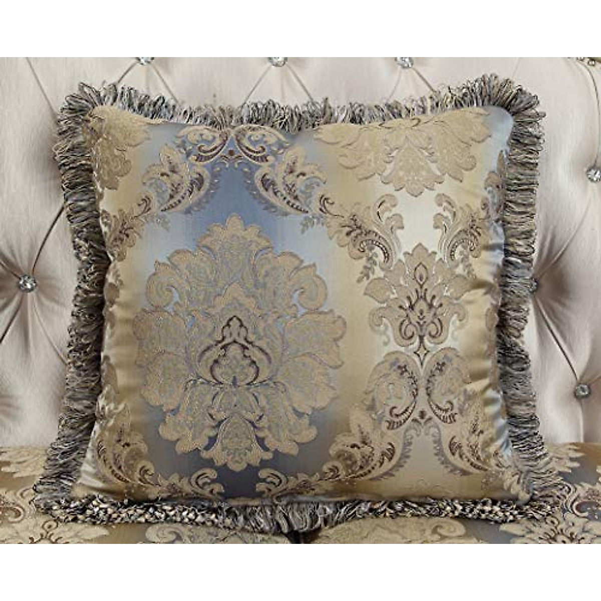 ACME Furniture Gorsedd Sofa with 5 Pillows, Cream Fabric and Antique White